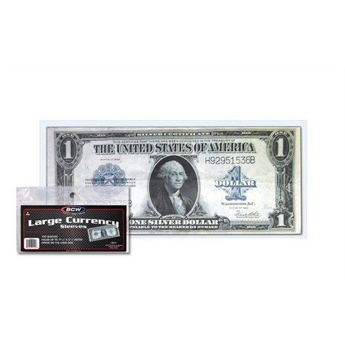 BCW Large Bill Currency Sleeves - 20-Pack | Acid-Free, Archival Safe Polypropylene Sleeves for Collectible Currency | Clear Money Protectors for Storage and Display | Large US Currency Holders