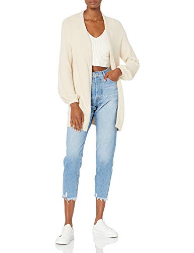 The Drop Women's Mirabelle Long Belle Sleeve no Closure Fuzzy Jersey Cardigan, Sandstorm, XS