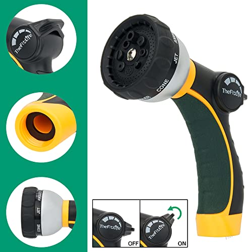 TheFitLife Garden Hose Nozzle Spray, Water Nozzle with 8 Adjustable Watering Patterns,Cleaning, Slip and Impact Resistant for Watering Plants, Pets Bathing and Car Washing