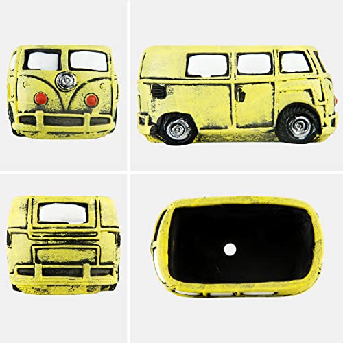 Ascrafter Cute Succulent Plants Pots, Small Planter Pots with Drainage Hole, Flower Pots for Home Indoor Outdoor Garden Decoration (Yellow Bus)