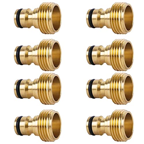 SHOWNEW Garden Hose Quick Connector Male Hose End Adapters Solid Brass 3/4 inch GHT Thread Water Hose Fitting Repair Replacement, Male Only, Pack of 8