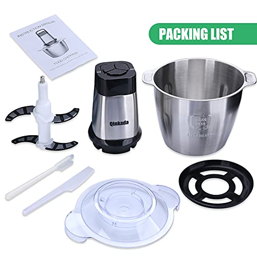 Electric Meat Grinder, Qinkada 500W Food Processor 3.5L Chopping Meat, 14Cup Large Stainless Steel Electric Food Chopper with 4 Sharp Blades 3 Rotating Speed Levels and Spatula