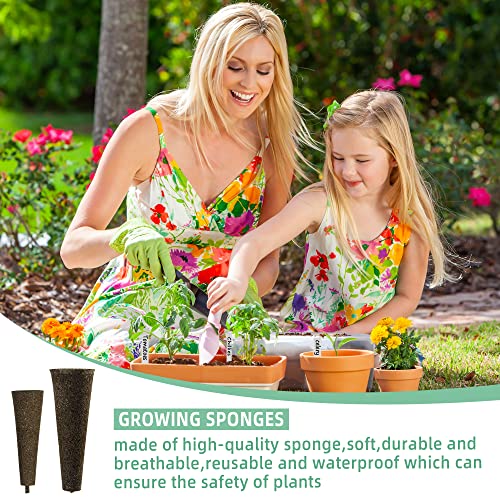 100 Pack Grow Sponges, Replacement Root Growth Sponges Seed Pods Compatible with AeroGarden, Seedling Starter Sponges Kit for Hydroponic Indoor Garden System, Growing Medium with 20pcs Plant Labels