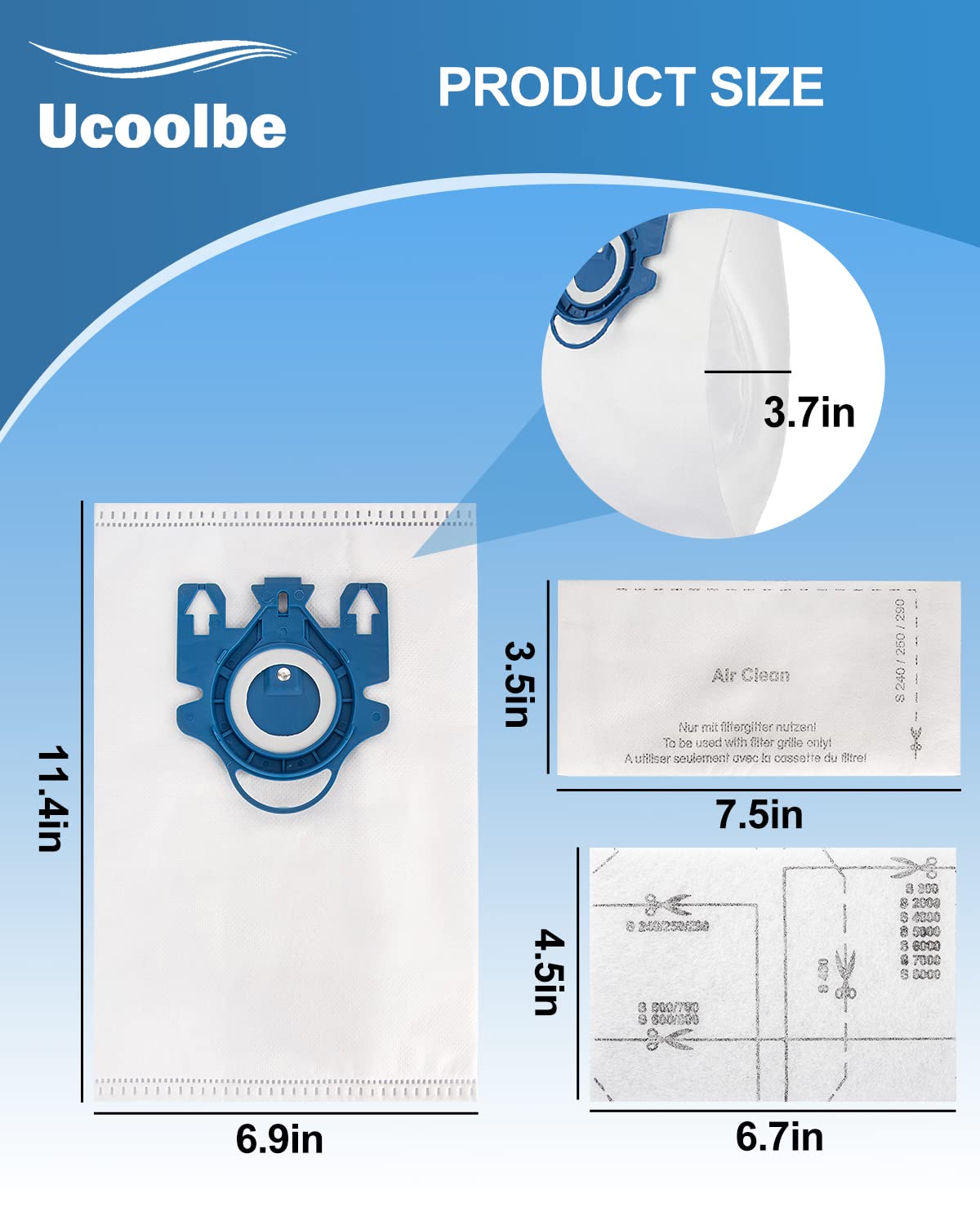 Ucoolbe GN 3D Vacuum Cleaner Bags Replacement for Miele GN Airclean Classic C1 Complete C1 C2 C3 S227 S240 S270 S400 S2 S5 S8 Series Includes 3D GN Dust Bags 6 Pack with 2 Pairs Filters