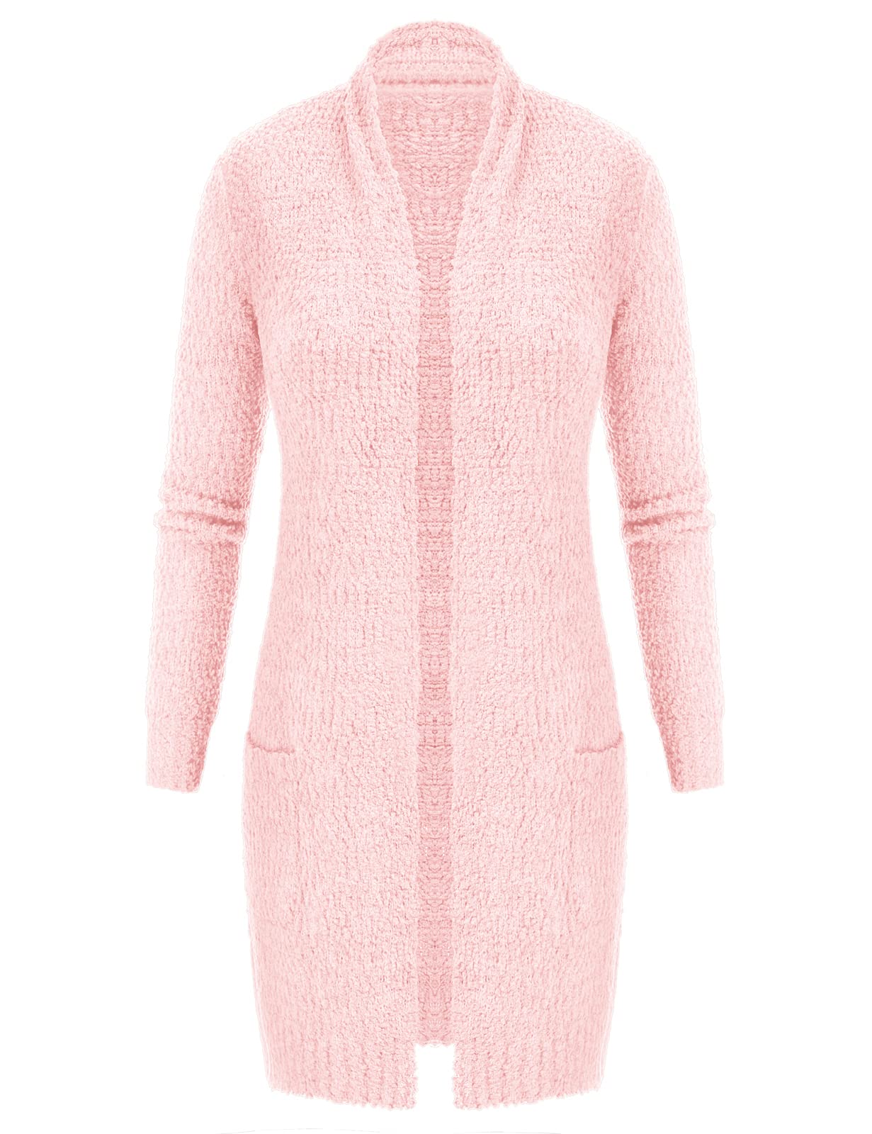 GRACE KARIN Long Cardigan Sweater for Women Fuzzy Chunky Knit Pink Sweater Soft Fleece Popcorn Cardigan Light Pink L