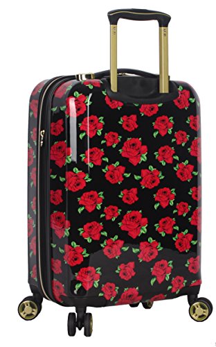 Betsey Johnson Designer 20 Inch Carry On - Expandable (ABS + PC) Hardside Luggage - Lightweight Durable Suitcase With 8-Rolling Spinner Wheels for Women (Covered Roses)