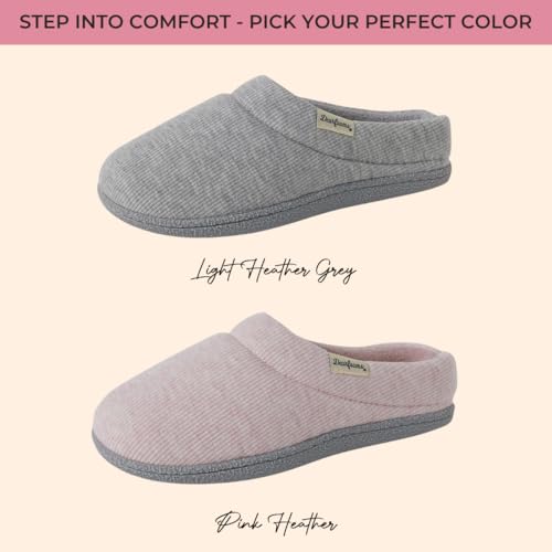 Dearfoams Women's Lacey Machine Washable Memory Foam Comfort Easy on/Off Clog Slipper, Pink Heather, Large