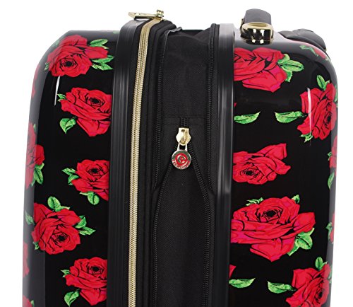 Betsey Johnson Designer 20 Inch Carry On - Expandable (ABS + PC) Hardside Luggage - Lightweight Durable Suitcase With 8-Rolling Spinner Wheels for Women (Covered Roses)