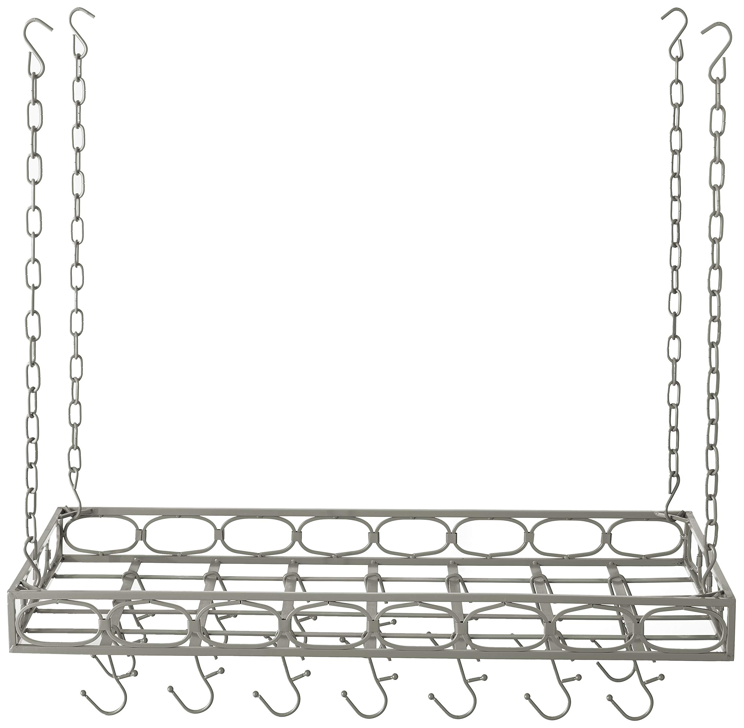 Old Dutch Rectangular Hanging Pot Rack with 16 Hooks, Antique Pewter, 36 x 18 x 4 inches