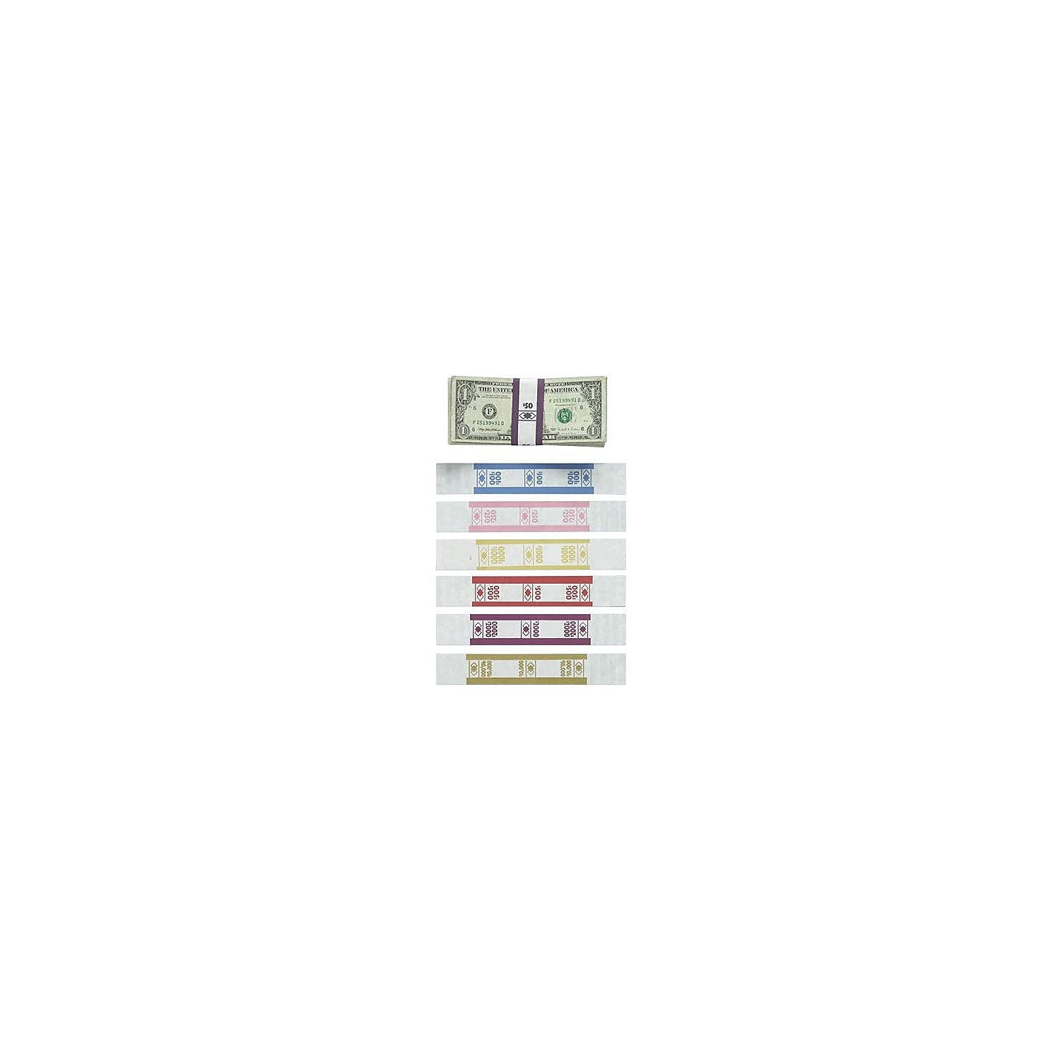 PM Company 55032 Color-Coded Kraft Currency Straps, $20 Bill, $2000, Self-Adhesive, 1000/Pack