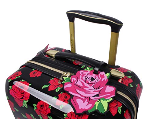 Betsey Johnson Designer 20 Inch Carry On - Expandable (ABS + PC) Hardside Luggage - Lightweight Durable Suitcase With 8-Rolling Spinner Wheels for Women (Covered Roses)
