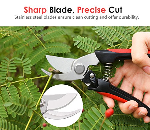 Housolution Pruning Shears Father's Day Gifts, Premium Heavy Duty Stainless Steel Ultra Sharp Multi-purpose Hand Pruning Scissors Snip Leaf Trimmer Branch Clippers with Handle for Garden, Black & Red
