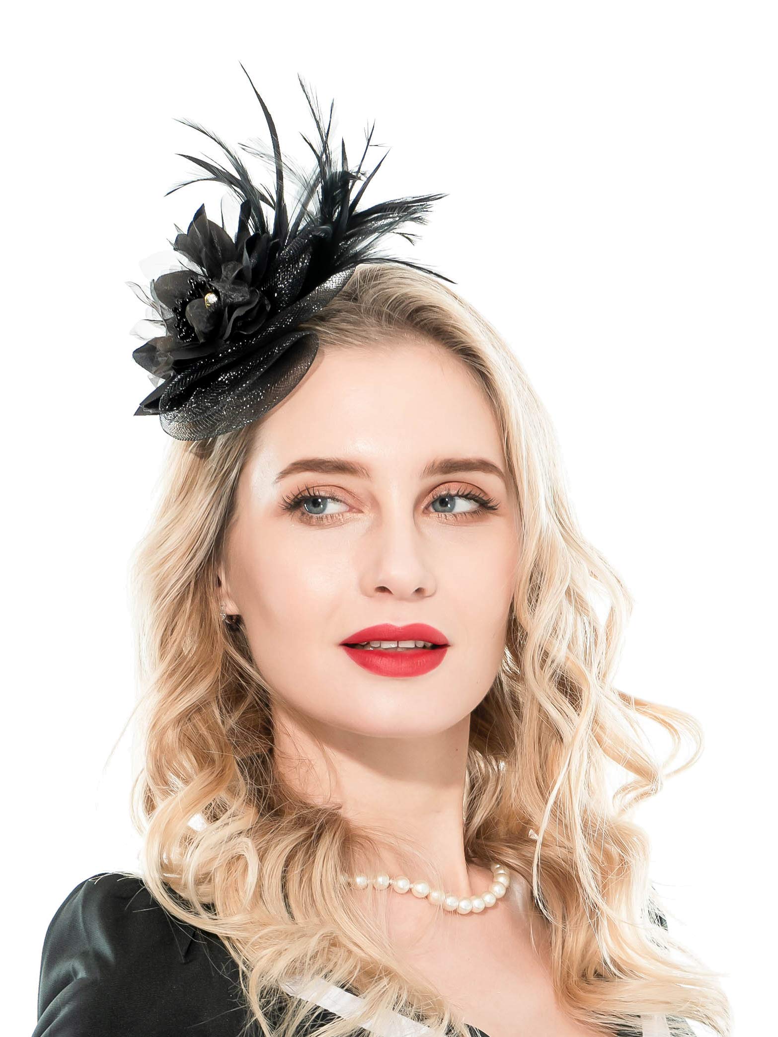 Zivyes Fascinators Headband for Women Tea Party Hat Kentucky Derby Wedding Flower Mesh Feathers Hair Clip