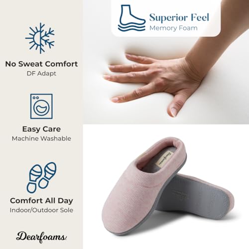 Dearfoams Women's Lacey Machine Washable Memory Foam Comfort Easy on/Off Clog Slipper, Pink Heather, Large