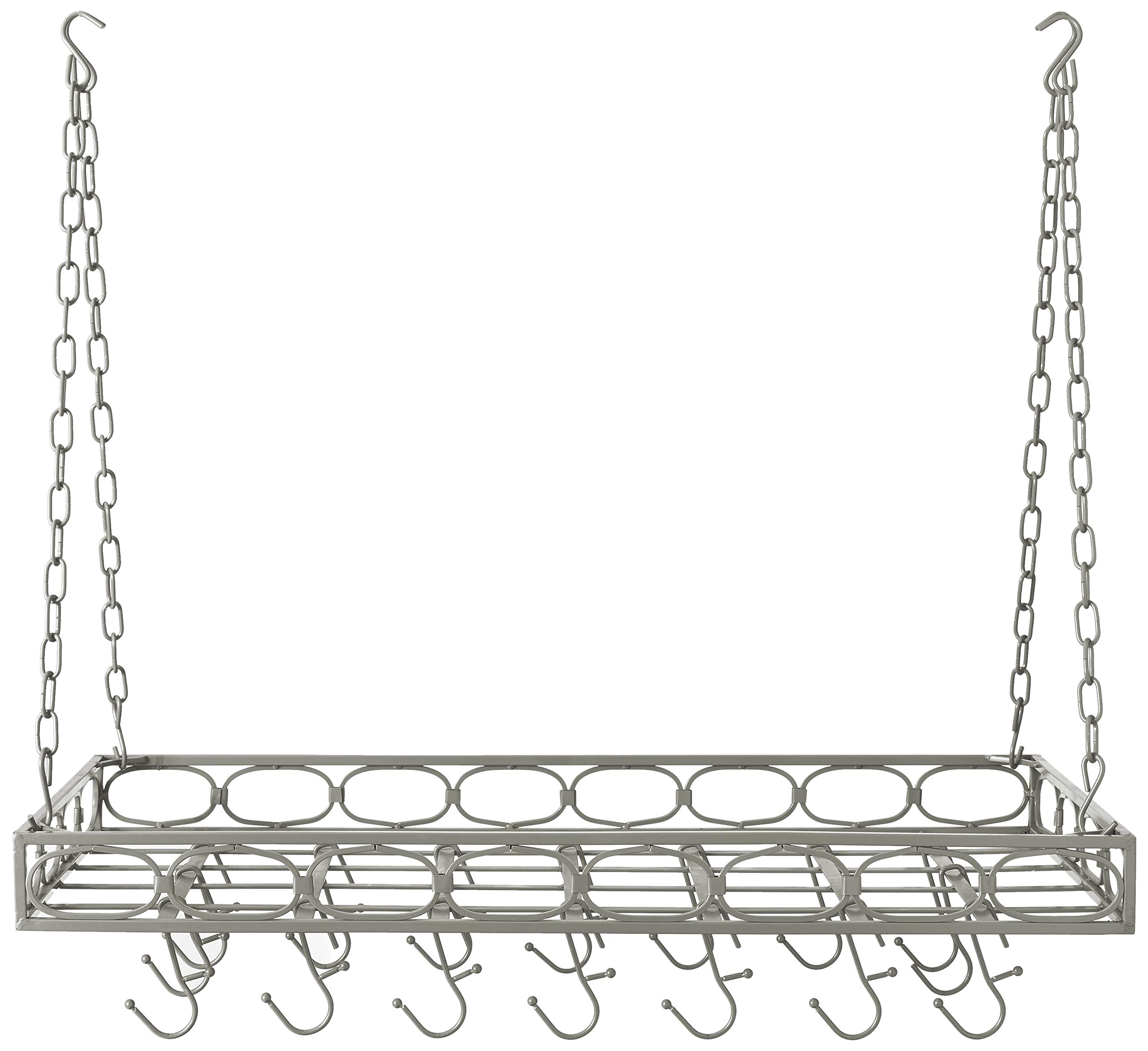 Old Dutch Rectangular Hanging Pot Rack with 16 Hooks, Antique Pewter, 36 x 18 x 4 inches