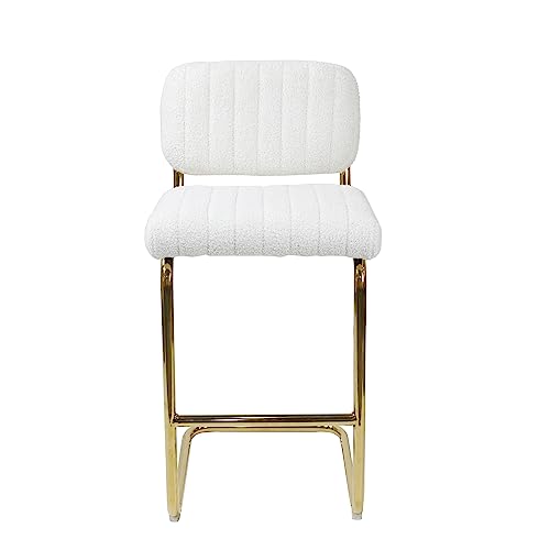 USIIN Mid-Century Modern Counter Height Bar Stools for Kitchen Set of 2, Armless Bar Chairs with Gold Metal Chrome Base for Dining Room, Upholstered Boucle Fabric Counter Stools,Ivory