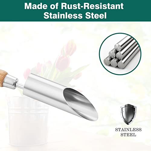 Berry&Bird Bulb Planter Tool, 12" Stainless Steel Garden Bulb Transplanter, Manual Hole Digger with Wooden Handle, Transplanting Agricultural Dibble Tool for Seed Planting & Flower Planter