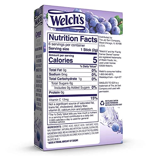 Welch's Singles To Go Water Drink Mix - Grape Powder Stick Packets (12 Boxes with 6 Packets Each - 72 Total Servings)