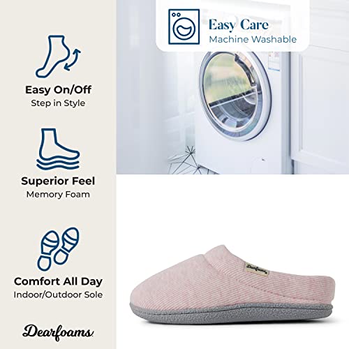 Dearfoams Women's Lacey Machine Washable Memory Foam Comfort Easy on/Off Clog Slipper, Pink Heather, Large