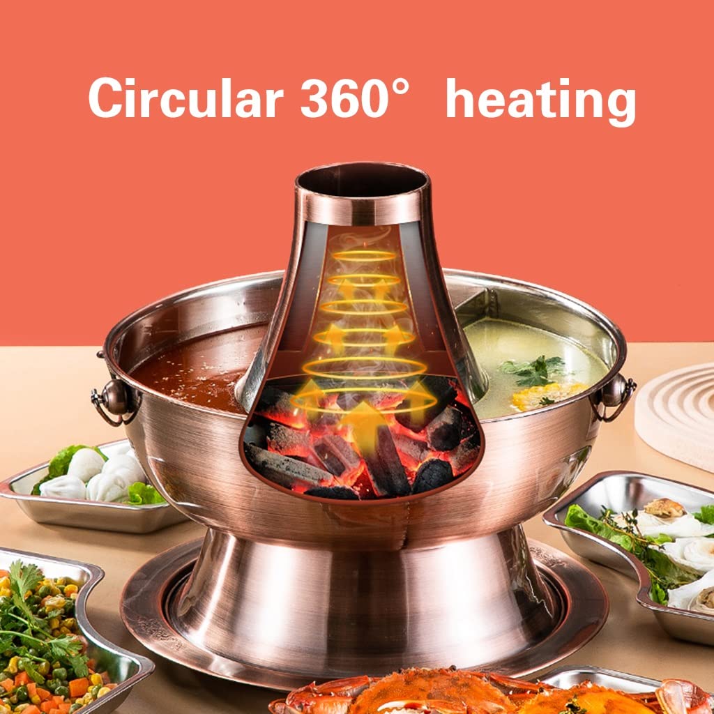 Chafing Dishes Old Beijing Copper Hot Pot Wooden Charcoal Pure Copper Old-fashioned Hot Pot Household Extra Thick Copper Pot Shabu Shabu Outdoor (Color : Brass, Size : 28cm)