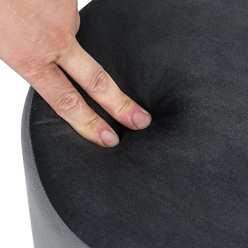Adeco 11.61" Round Velvet Ottoman with Gold Metal Base, Upholstered Makeup Vanity Chair Soft Compact Padded Foot Rest Stool, Boucle Stool for Living Room Bedroom (Cement Grey)