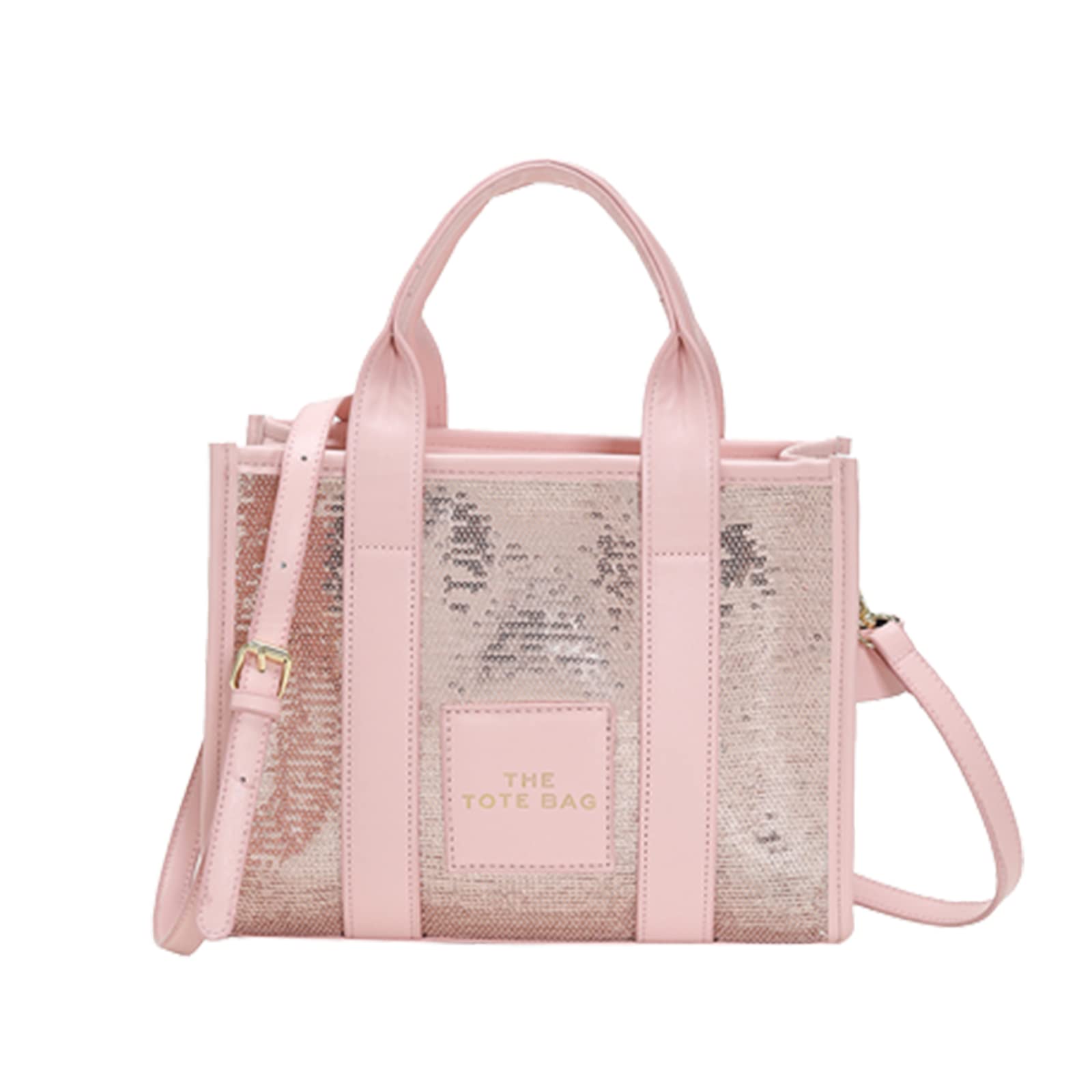 JQAliMOVV The Tote Bag for Women, Shining Leather Tote Bag Trendy Top Handle Crossbody Handbags for Work Travel (A-Pink)