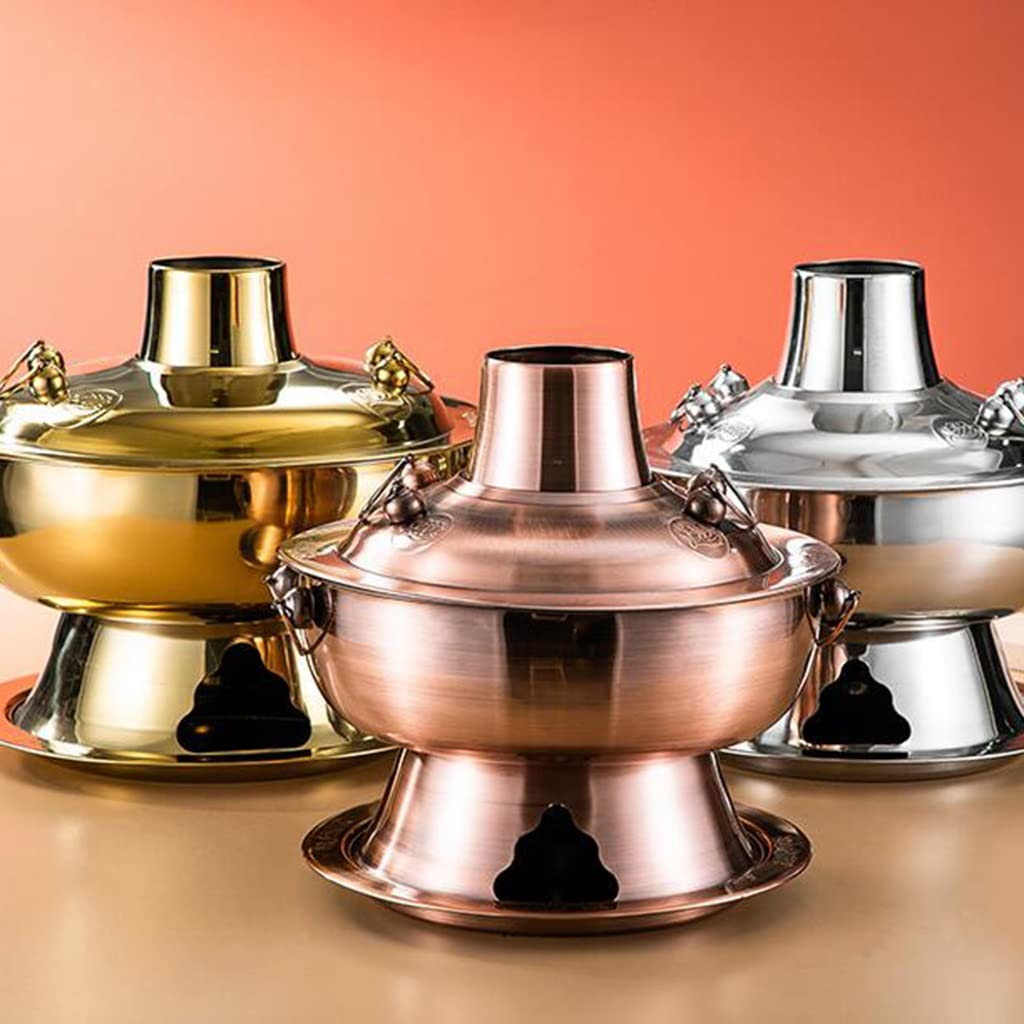 Chafing Dishes Old Beijing Copper Hot Pot Wooden Charcoal Pure Copper Old-fashioned Hot Pot Household Extra Thick Copper Pot Shabu Shabu Outdoor (Color : Brass, Size : 28cm)
