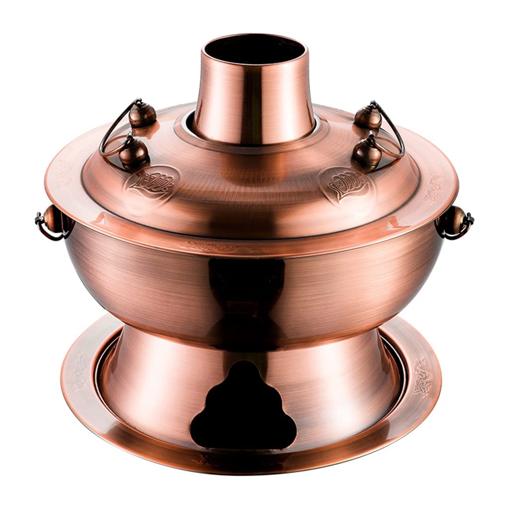 Chafing Dishes Old Beijing Copper Hot Pot Wooden Charcoal Pure Copper Old-fashioned Hot Pot Household Extra Thick Copper Pot Shabu Shabu Outdoor (Color : Brass, Size : 28cm)