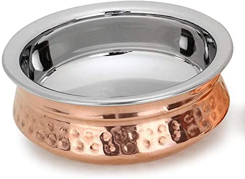 Zap Impex Copper Tableware Serving Bowl Indian Serveware Handi Set Tureen Copper Stainless Steel Serving Dishes (13 cm) set of 4