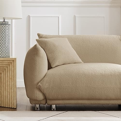 YM sky Modern Boucle Sofa for Living Room: 87 Inch Upholstered Teddy Velvet Couch with 2 Pillow- Comfy Modular Sofa with Metal Legs for Apartment Bedroom Office (Camel)