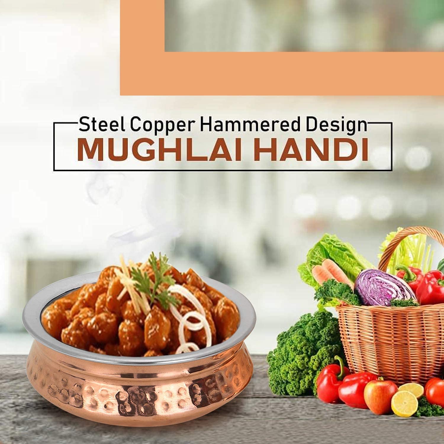 Zap Impex Copper Tableware Serving Bowl Indian Serveware Handi Set Tureen Copper Stainless Steel Serving Dishes (13 cm) set of 4