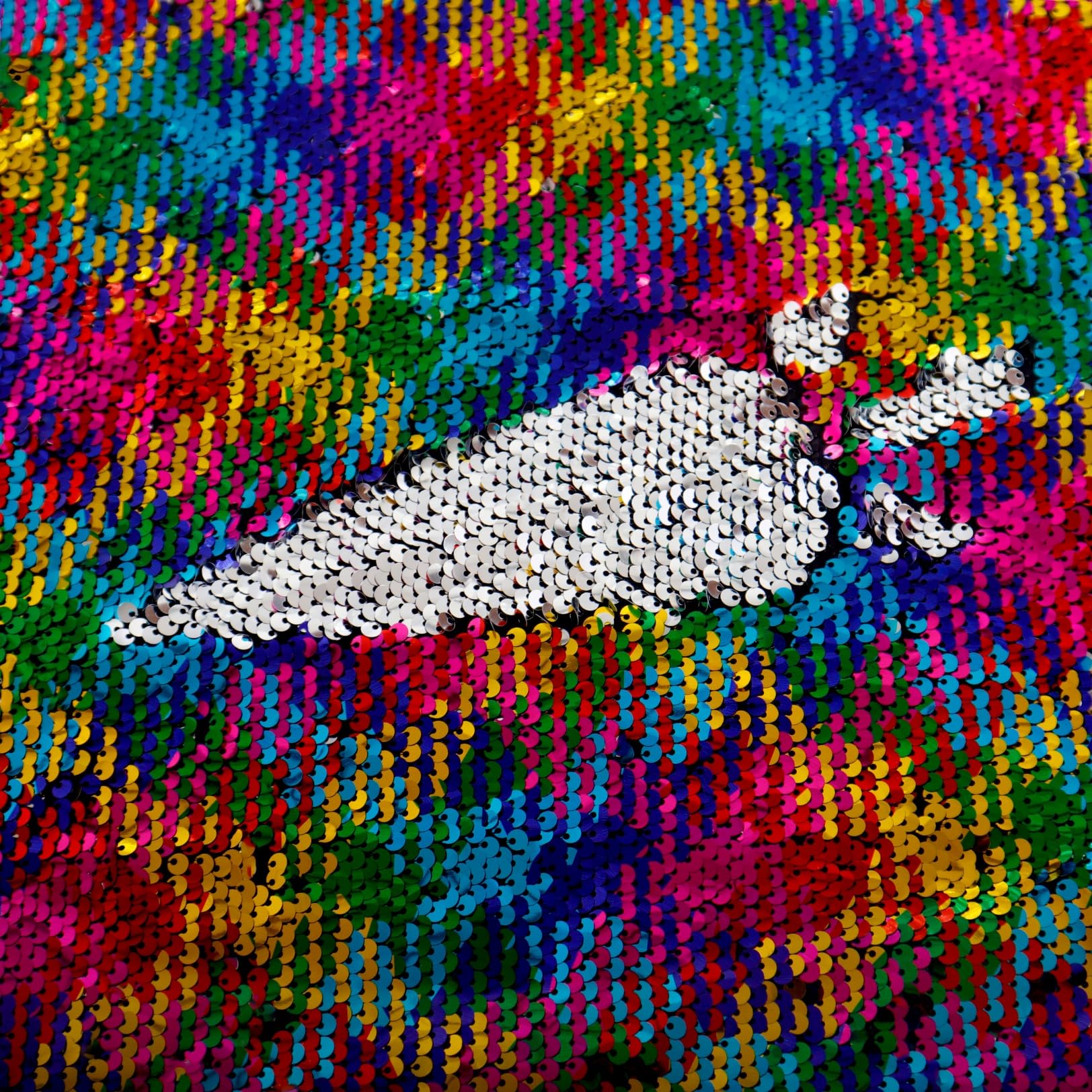 ShinyBeauty Rainbow to Silver Fabric by The Yard 1 Yards Mermaid Fabric Sequin Fabric Flip up Silver Reversible Fabrics for Sewing Glitter Material Cutting Dress/Clothing/Party Decor