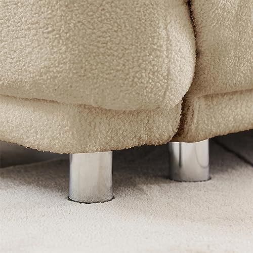 YM sky Modern Boucle Sofa for Living Room: 87 Inch Upholstered Teddy Velvet Couch with 2 Pillow- Comfy Modular Sofa with Metal Legs for Apartment Bedroom Office (Camel)