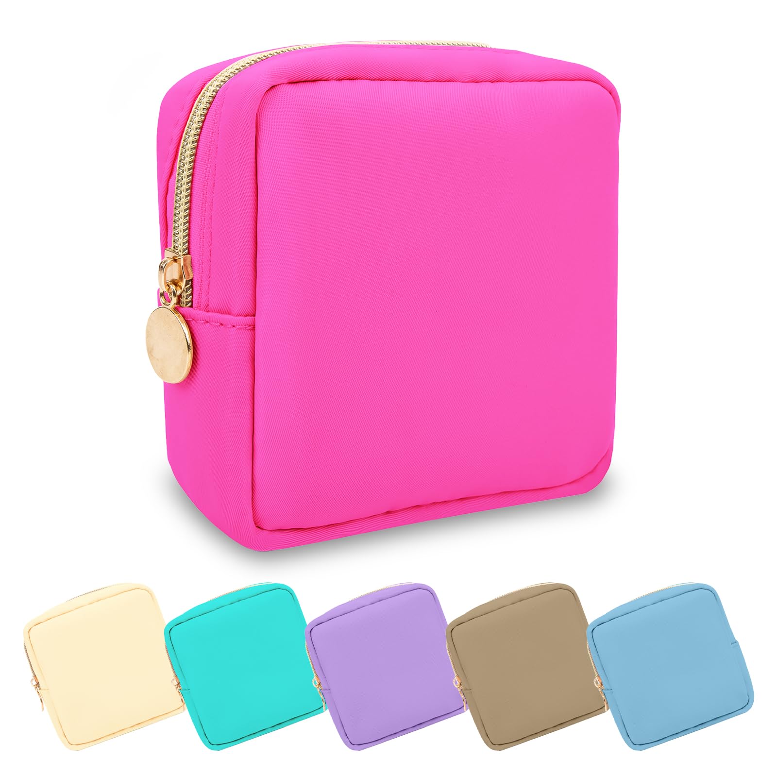 UIXIZQ Waterproof Mini Makeup Bag Pouch for Purse,Small Cosmetic Travel Bag Pouch Nylon Toiletry Organizers Bag for Women Girls,Cute Mini Zipper Pouch Preppy Coin Purse for Work(Mini-Hot Pink)