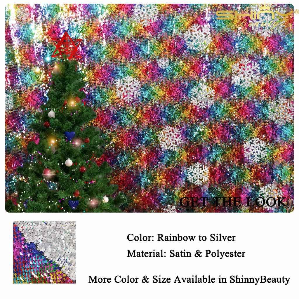 ShinyBeauty Rainbow to Silver Fabric by The Yard 1 Yards Mermaid Fabric Sequin Fabric Flip up Silver Reversible Fabrics for Sewing Glitter Material Cutting Dress/Clothing/Party Decor