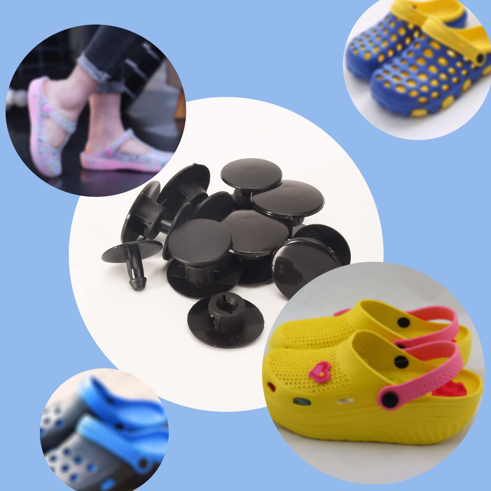 VMAXTANKS Croc Replacement Rivets, 10pcs Clog Garden Shoe Repair Rivets Compatible for Crocs-Styled Shoes Strap Button Replacement, One Size, Black