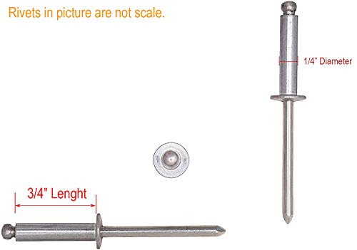 Persberg #812 Blind Aluminum Long Rivets, (100pcs), 1/4" x 3/4" Inch, Choose Size, Grip Range (.626-.750)", Blind Rivet (120-49)