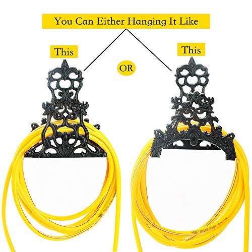 Sungmor Heavy Duty Cast Iron Garden Hose Holder - Wall Mounted Water Hose Hanger - Antique Emblem Decorative Hose Reel - Water Hose Rack Butler Storage - Two Installation Methods Wall Decor Holder