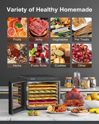 CROWNFUL Food Dehydrator Machine, 7 Stainless Steel Trays, Dryer for Jerky, Vegetable, Fruit, Meat, Dog Treats, Herbs, and Yogurt, Equipped Safety Over-Heat Protection, Digital Timer and Temperature Control, ETL Listed, 30+ Free Online Recipes, Black