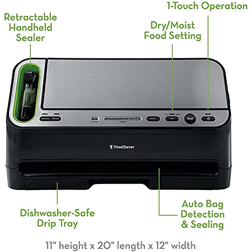 FoodSaver V4400 2-in-1 Vacuum Sealer Machine with Automatic Vacuum Sealer Bag Detection and Starter Kit, Safety Certified, Black and Silver