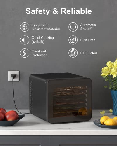 CROWNFUL Food Dehydrator Machine, 7 Stainless Steel Trays, Dryer for Jerky, Vegetable, Fruit, Meat, Dog Treats, Herbs, and Yogurt, Equipped Safety Over-Heat Protection, Digital Timer and Temperature Control, ETL Listed, 30+ Free Online Recipes, Black