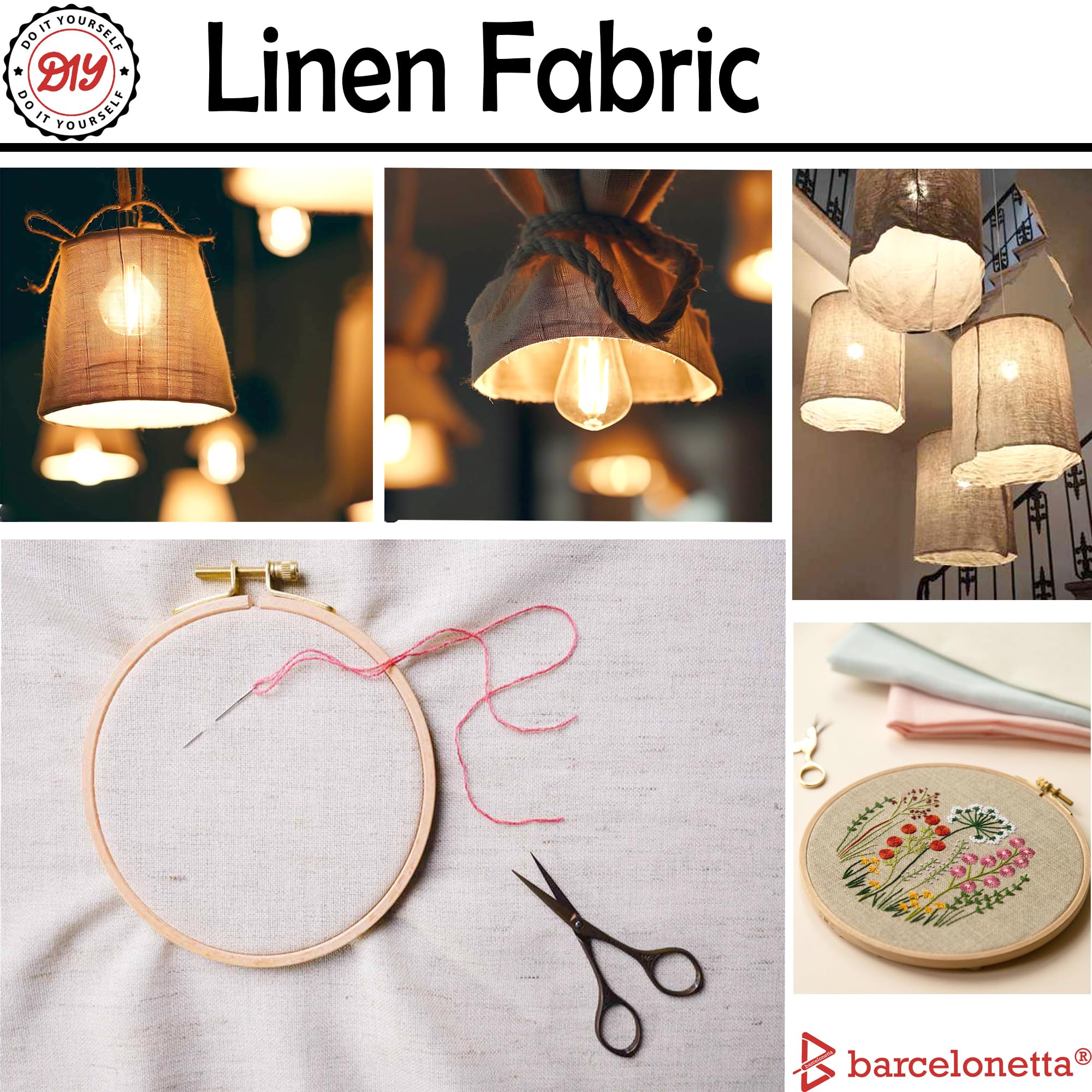 Barcelonetta | Linen Fabric | Natural Linen Cloth | Embroidery, Sewing | Soft, Breathable | 55" Wide | 70% Linen, 30% Rayon | Hemp, Jute, Needlework, Lining (Silver, 2 Yard)