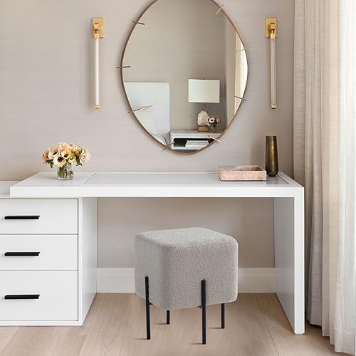 Get Set Style Modern Vanity Ottoman Stool Boucle Foot Stools Square Small Vanity Chair for Makeup Room Footrest Stool with Metal Legs Home Décor Stool for Living Room, Bedroom, Entryway