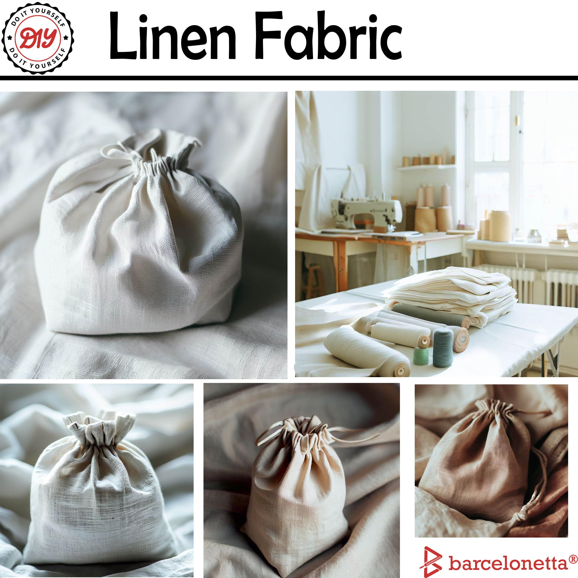 Barcelonetta | Linen Fabric | Natural Linen Cloth | Embroidery, Sewing | Soft, Breathable | 55" Wide | 70% Linen, 30% Rayon | Hemp, Jute, Needlework, Lining (Silver, 2 Yard)
