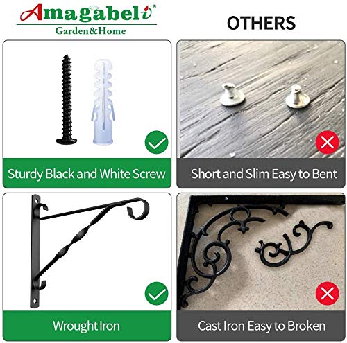 Amagabeli Hanging Plants Bracket 10'' Wall Planter Hooks Hangers Flower Pot Bird Feeder Wind Chime Lanterns Patio Lawn Garden for Shelf Shelves Fence Screw Mount against Door Arm Hardware