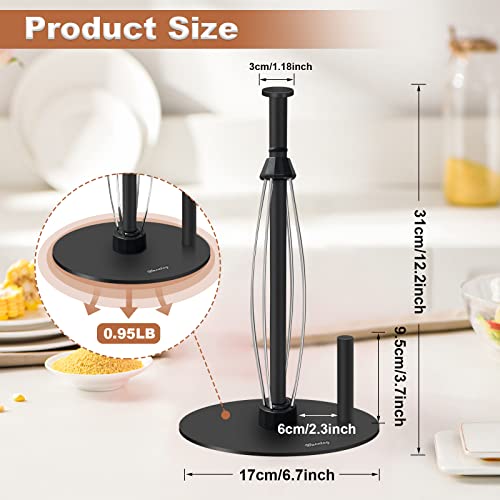 WACETOG Black Paper Towel Holder Countertop, Paper Towel Dispenser Standing Weighted Base Non Slip, Kitchen Towel Holder with Ratchet System for One Hand Tear