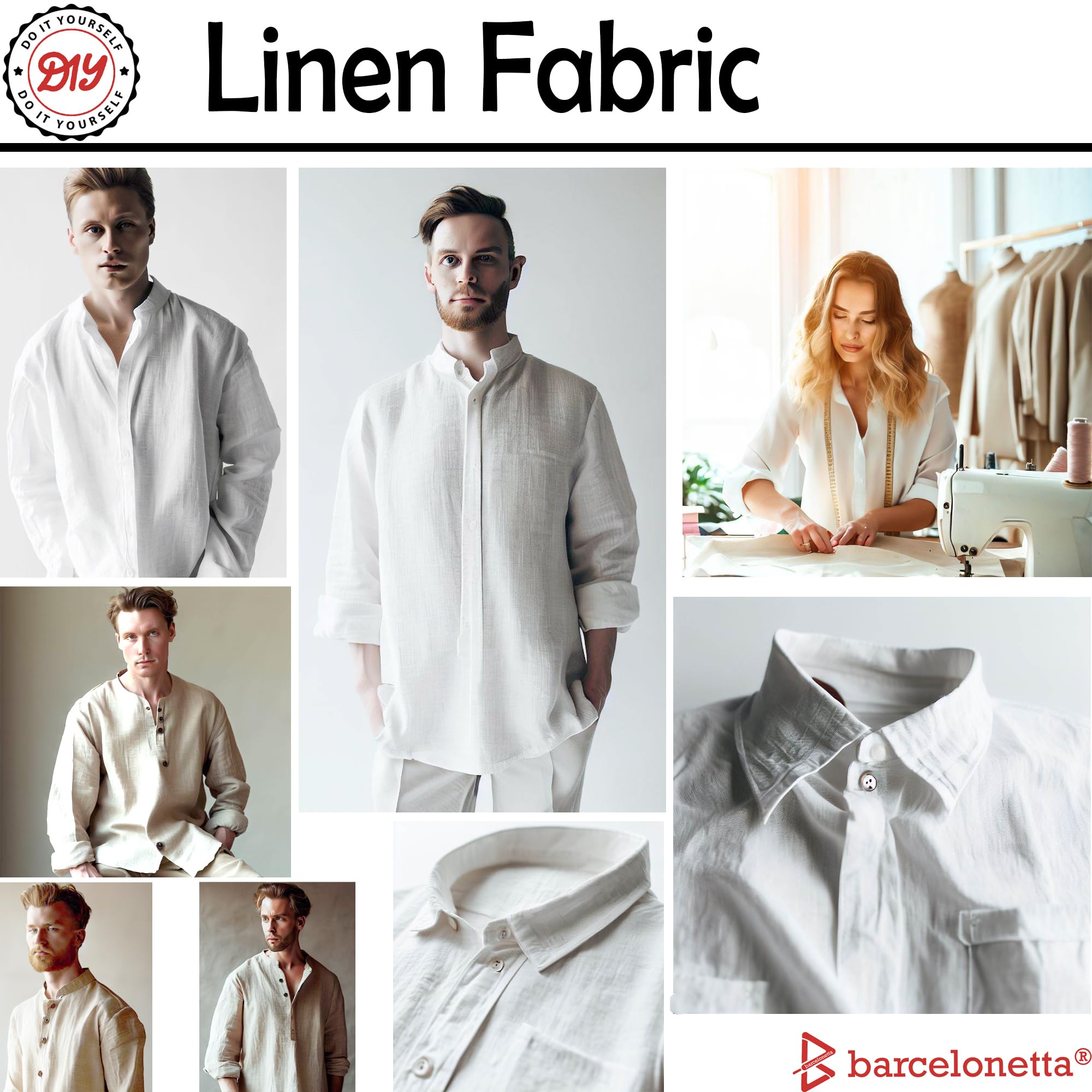 Barcelonetta | Linen Fabric | Natural Linen Cloth | Embroidery, Sewing | Soft, Breathable | 55" Wide | 70% Linen, 30% Rayon | Hemp, Jute, Needlework, Lining (Silver, 2 Yard)