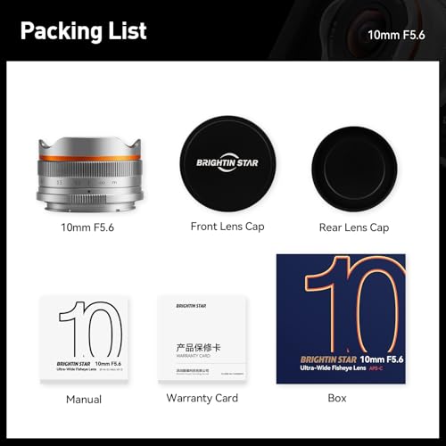 Brightin Star 10mm F5.6 Fisheye Wide Angle APS-C Manual Foucus Mirrorless Camera Lens, Fit for Canon EOS-M Mount M, M2, M3, M5, M6, M10, M100, M50, M200 (Silver)