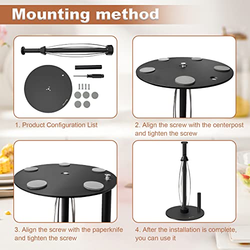 WACETOG Black Paper Towel Holder Countertop, Paper Towel Dispenser Standing Weighted Base Non Slip, Kitchen Towel Holder with Ratchet System for One Hand Tear