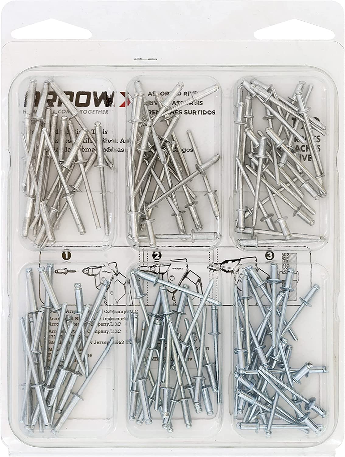 Arrow RK6120 Pop Rivet Assortment Kit for Metal, Fabric, Leather, and Auto Repair, Aluminum and Steel, 1/8-Inch, 120-Pack